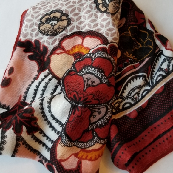 H&M | Accessories | Hm Burgundy And Orange Floral Sheer Wrap Scarf ...